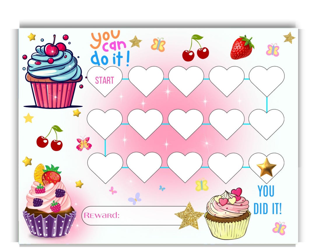 Cupcake Reward Chart – Printable Chore Chart for Girls | Toddler Potty ...