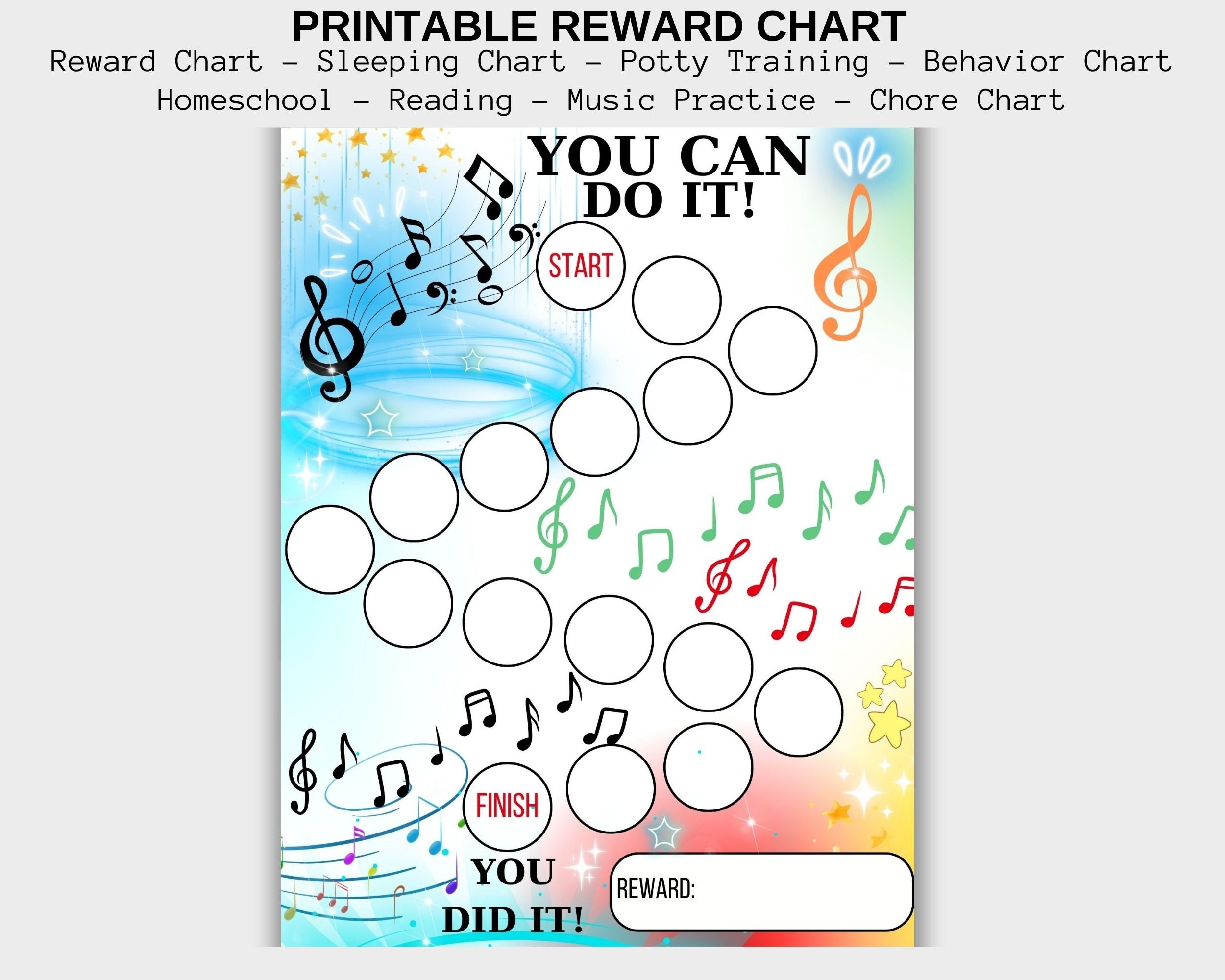 Printable Music Reward Chart - Music Practice Chart - Kids Music Reward ...