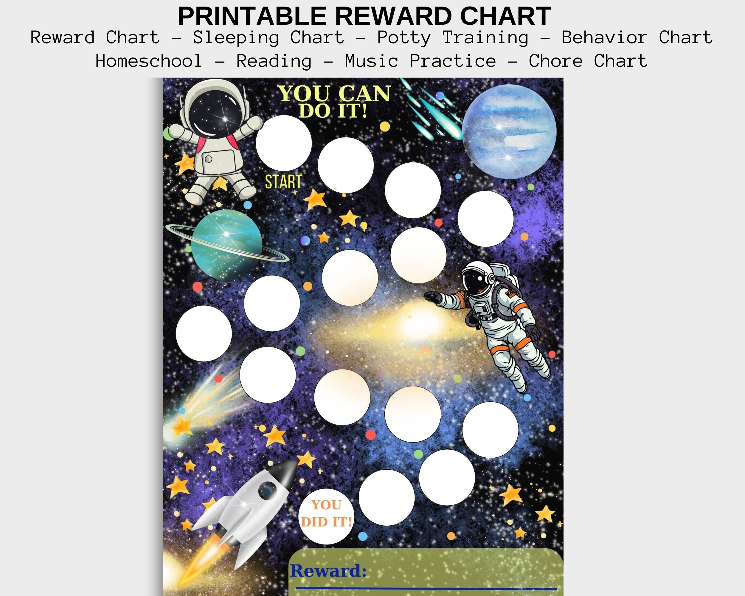 Space Reward Chart Kids Reward Chart Boys Behavior Chart Boys Potty ...