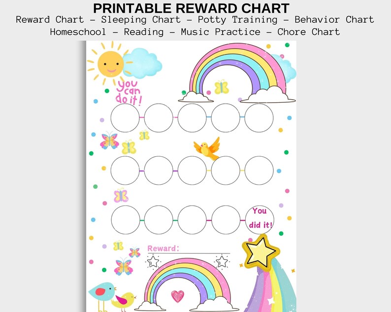 Printable Rainbow Reward Chart Potty Training Chart Rainbow Reward ...