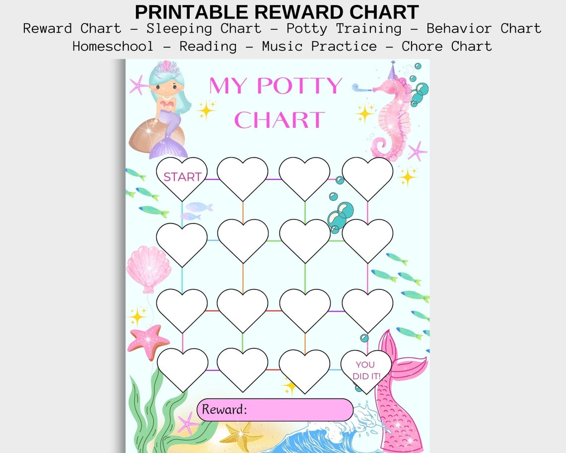 Potty Training Reward Chart Girls Potty Chart Mermaid Reward Chart ...