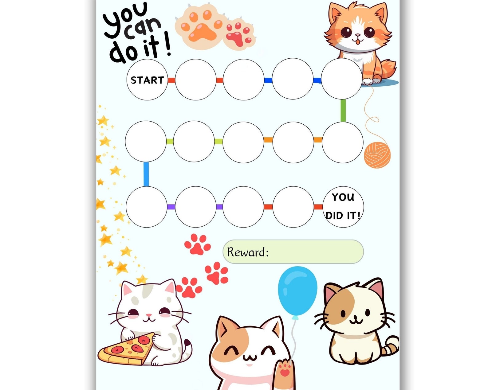 Printable Cat Reward Chart - Kids Reward Chart - Potty Training ...