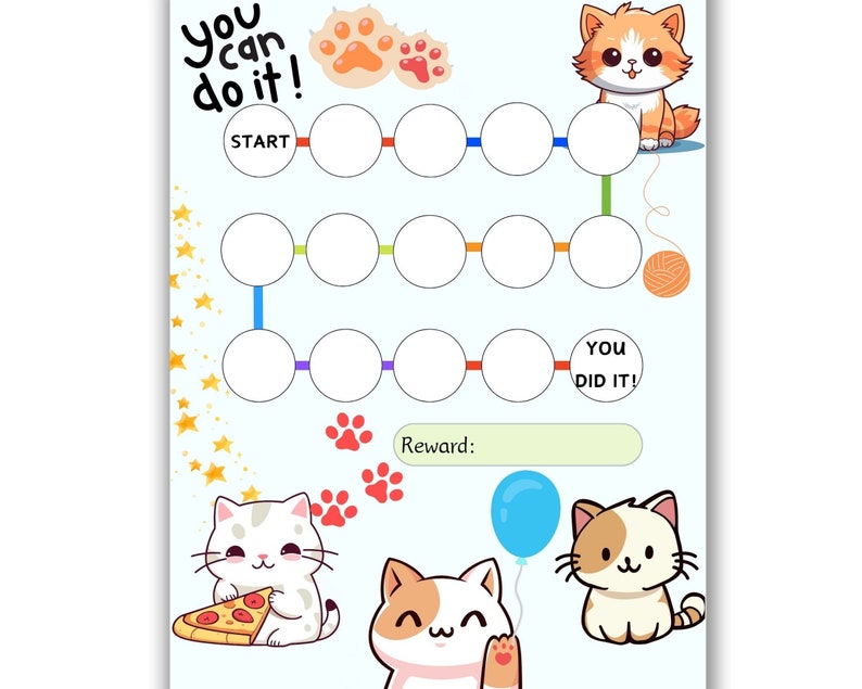Printable Cat Reward Chart - Kids Reward Chart - Potty Training ...