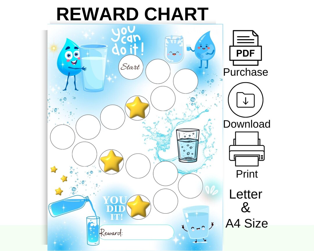Kids Water Tracker: Printable Hydration Reward Chart (A4 & Letter PDF ...