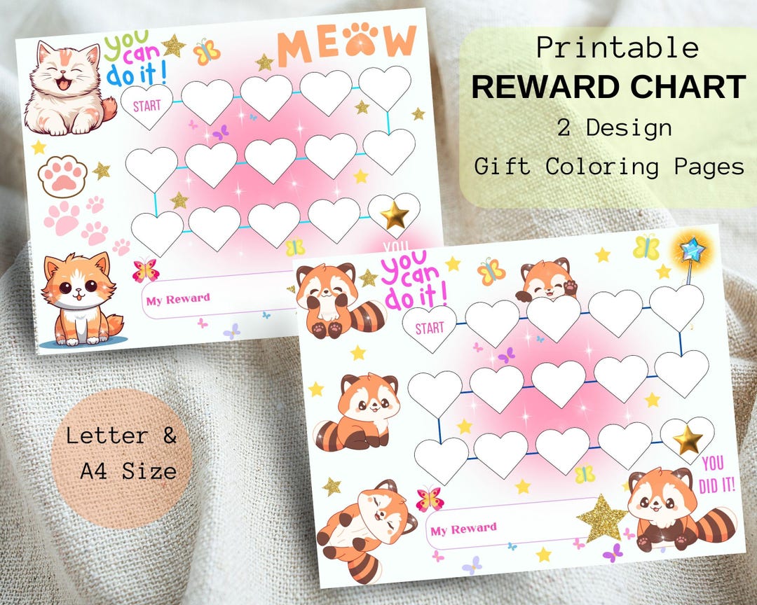 Cute Cat Reward Chart Bundle - Sticker Chart for Kids - Raccoon ...