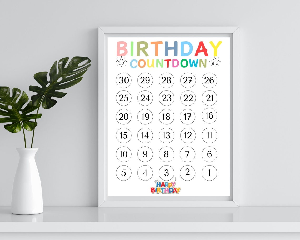 Printable Birthday Countdown - Birthday Countdown Printable - 30 Day ...
