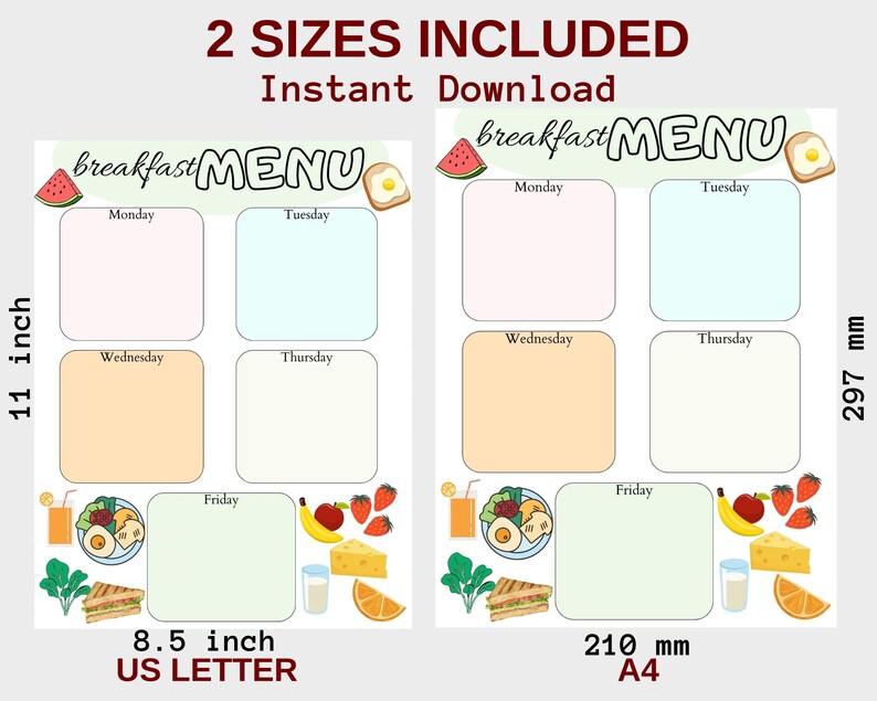 Printable Kids Breakfast Menu Planner: Weekly School Meal Chart (PDF ...