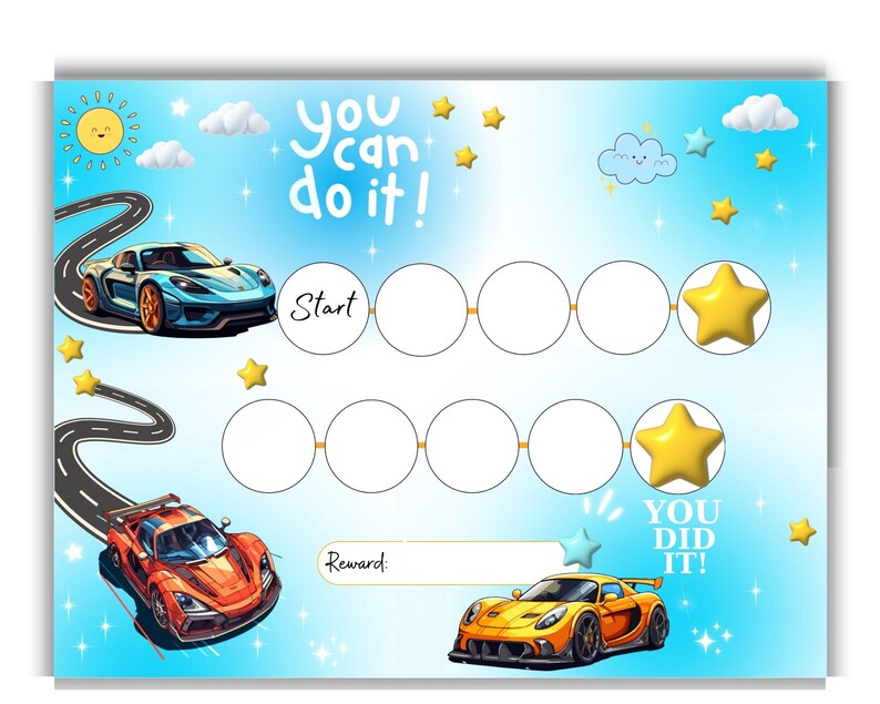 Sports Car Reward Chart for Kids - Printable Racing Car Behavior Chart ...