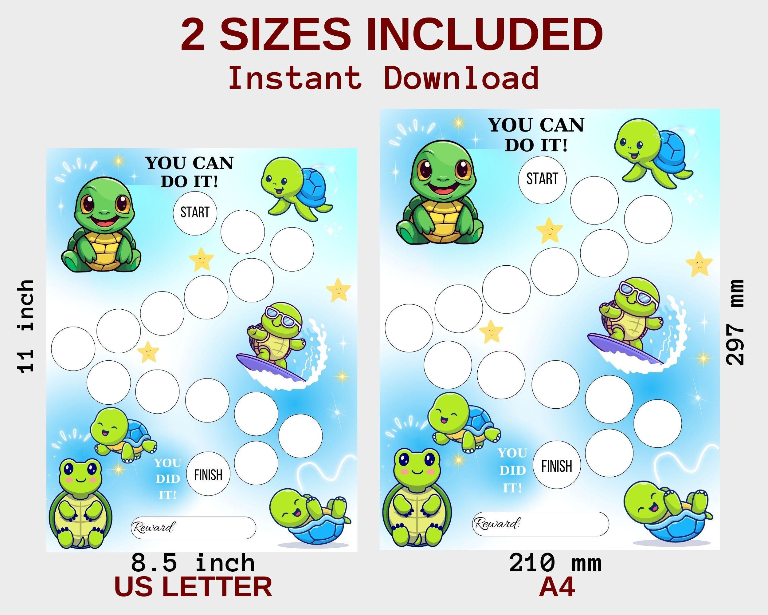 Turtle Reward Chart for Kids - Printable Habit Tracker - Cute Animal ...