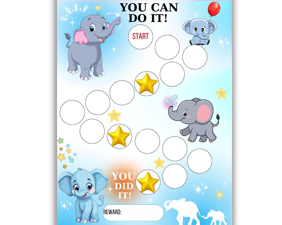 Elephant Reward Chart for Kids - Sticker Chart - Toddler Reward Chart ...