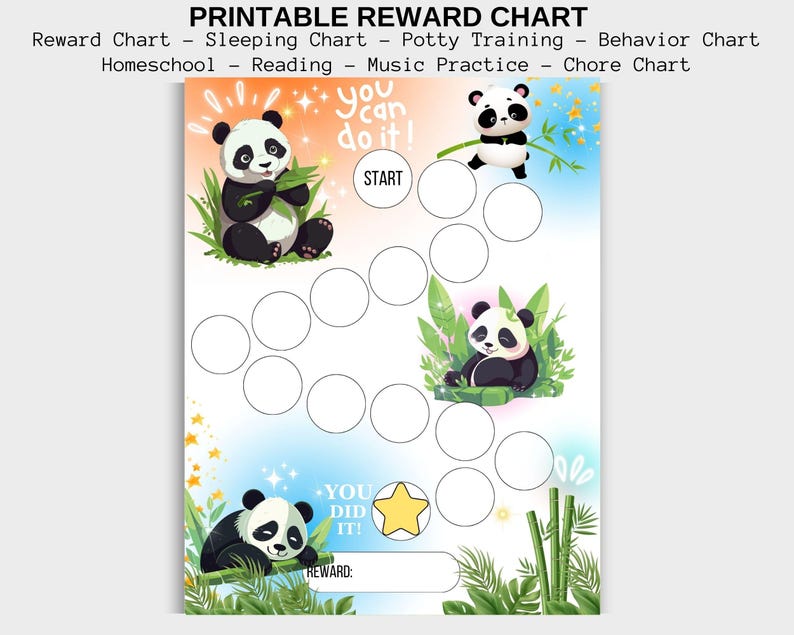 Panda Reward Chart: Kids Potty Training, Sleeping - Behavior Chart ...