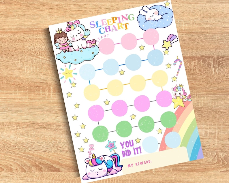 Printable Sleeping Chart for Kids - Unicorn Sleeping Chart - Toddler ...