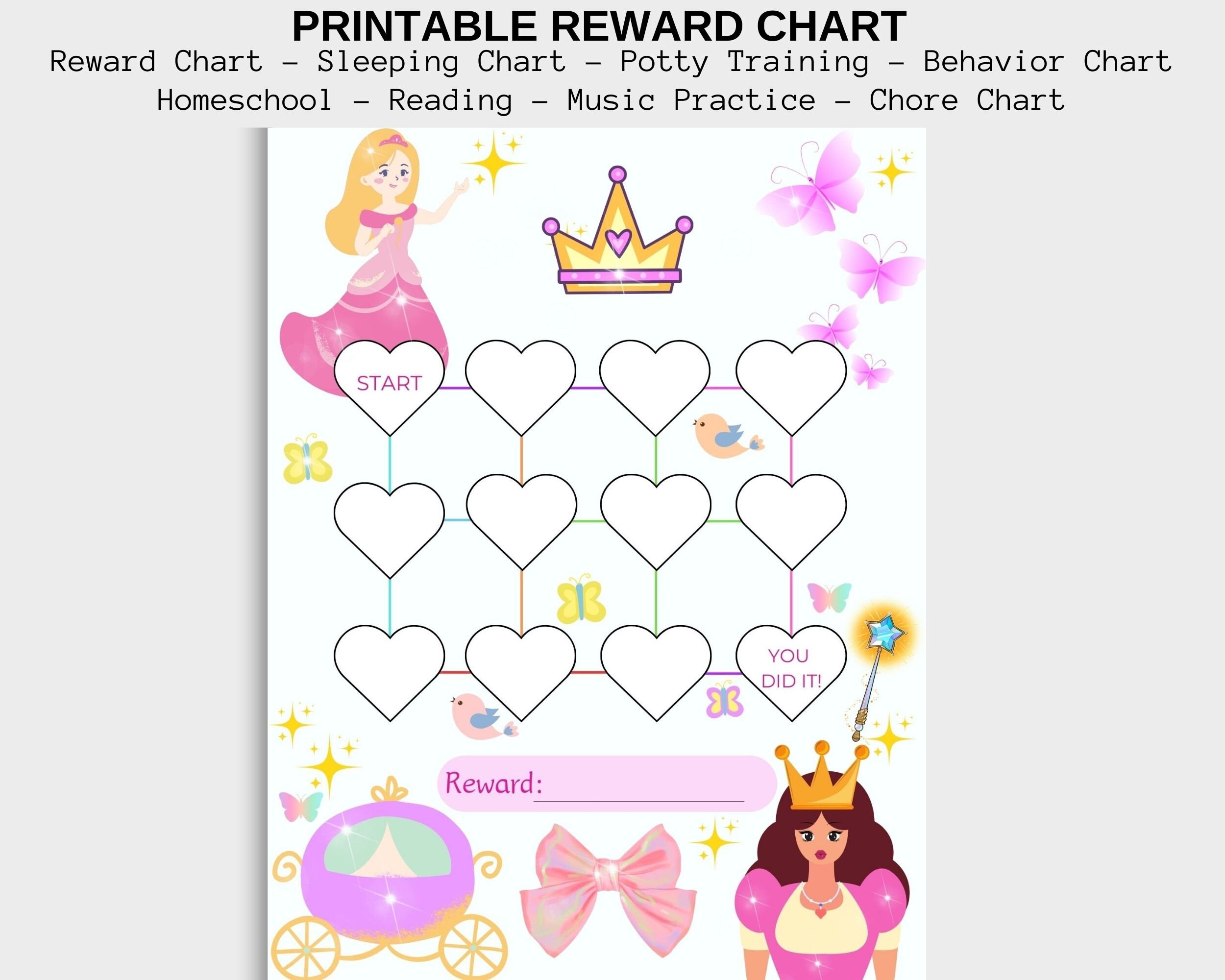 Girls Princess Reward Chart: Potty Training, Chores, Behavior ...