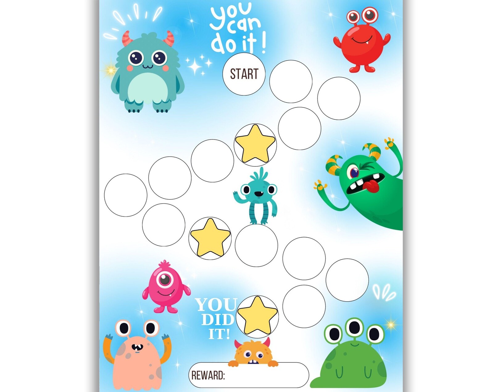 Monster Reward Chart for Kids - Printable Behavior Chart - Cute Monster ...