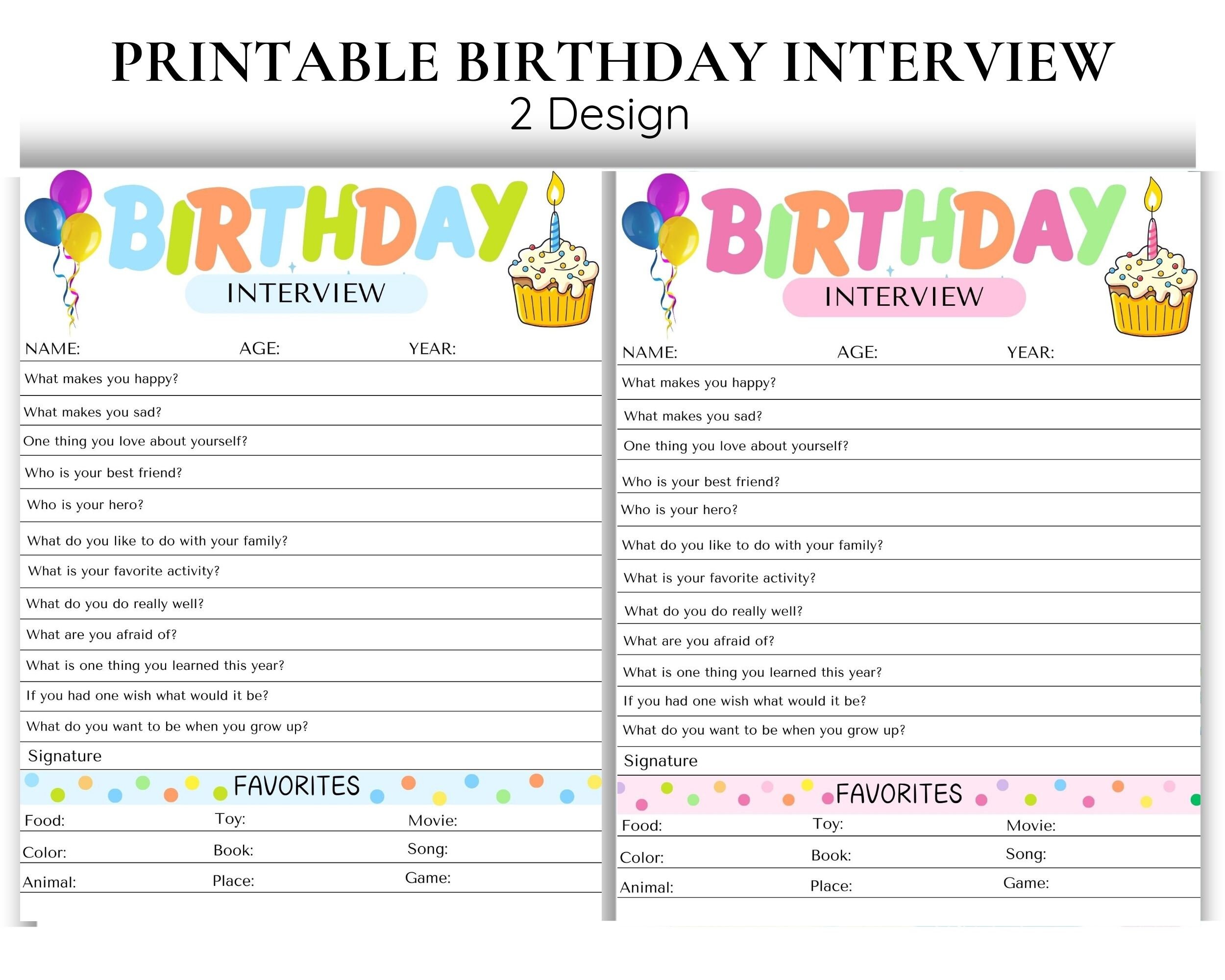 Kids Birthday Interview Printable - Printable Birthday Interview ...