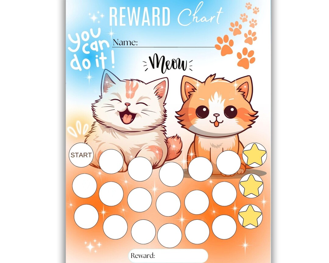 Cat Reward Chart for Kids - Sticker Chart - Weekly Reward Chart - Potty ...