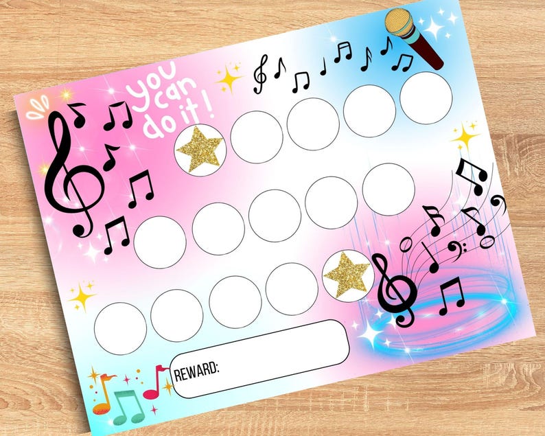Music Practice Reward Chart for Kids: Instrument, Piano Tracker (A4/US ...