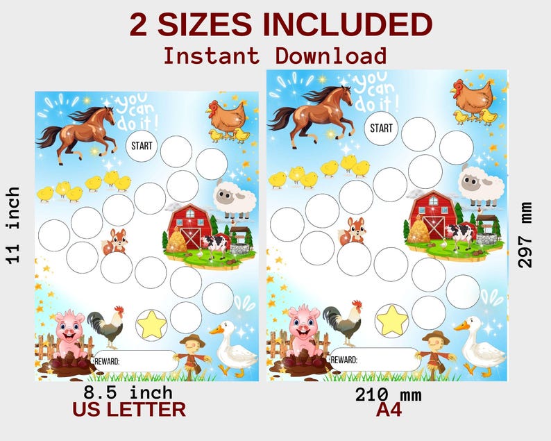 Farm Reward Chart Kids Behavior Chart Potty Training Chart Chore Chart ...