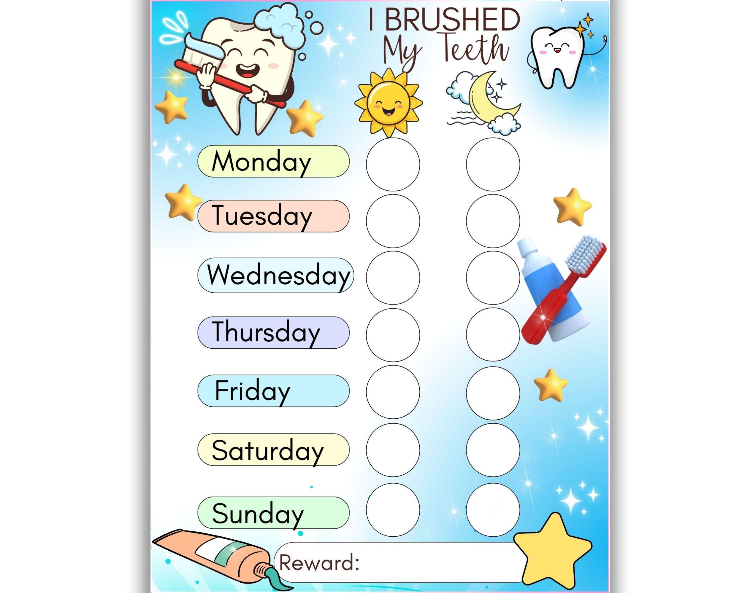 Teeth Brushing Reward Chart - Tooth Brushing Reward Chart - Sticker ...