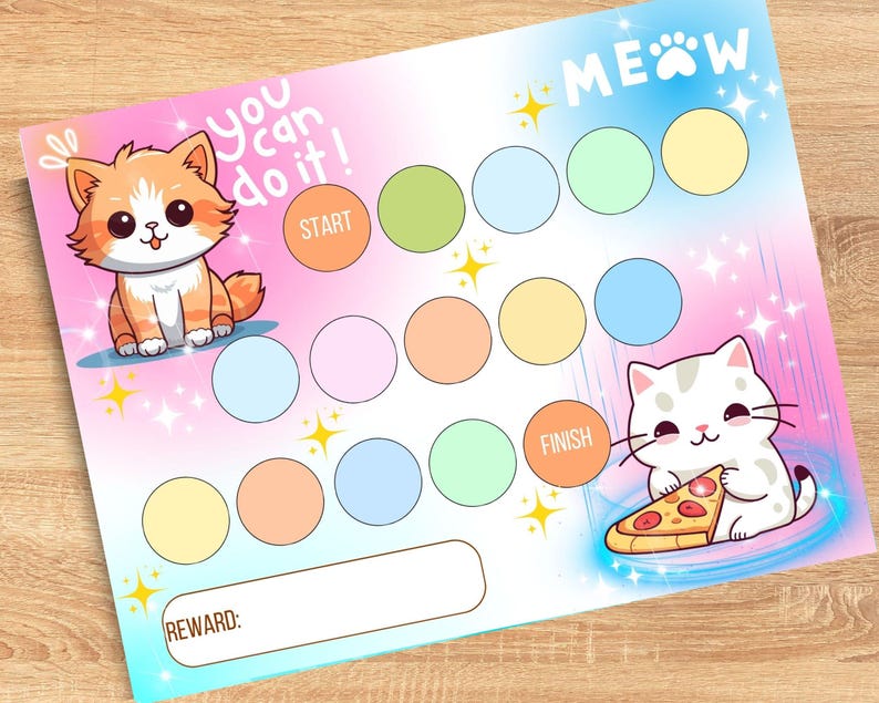 Printable Cat Reward Chart - Kids Reward Chart - Behavior Chart - Potty ...