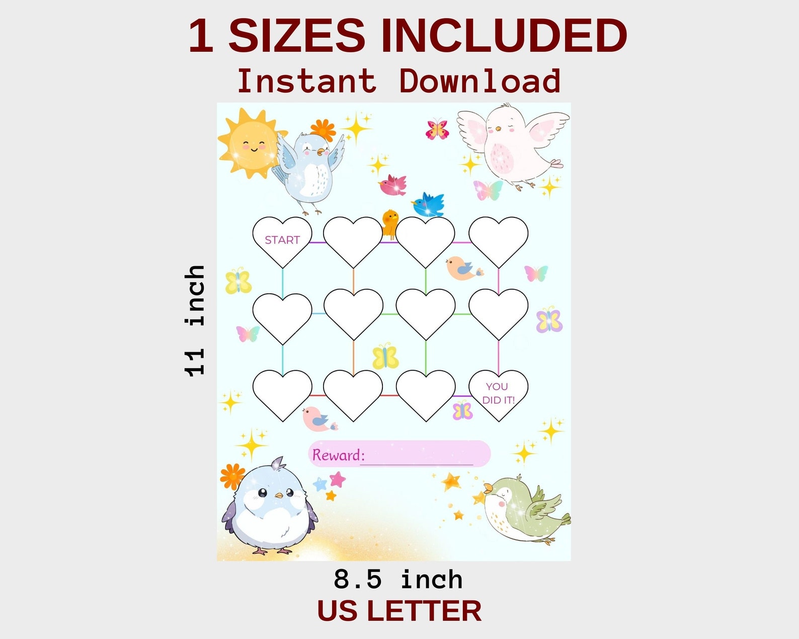 Printable Mermaid Reward Chart Ocean Reward Chart Bird Reward Chart ...