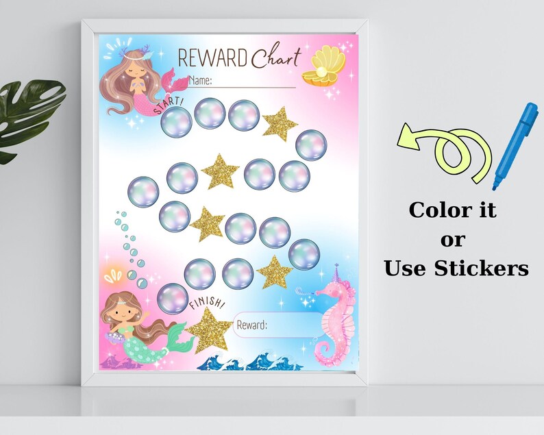 Printable Mermaid Reward Chart Girls Potty Training Chart Rainbow ...