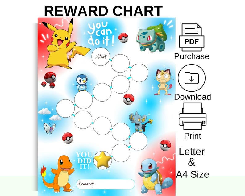 Printable Pikachu Reward Chart - Pokemon Themed Behavior Chart for Kids ...