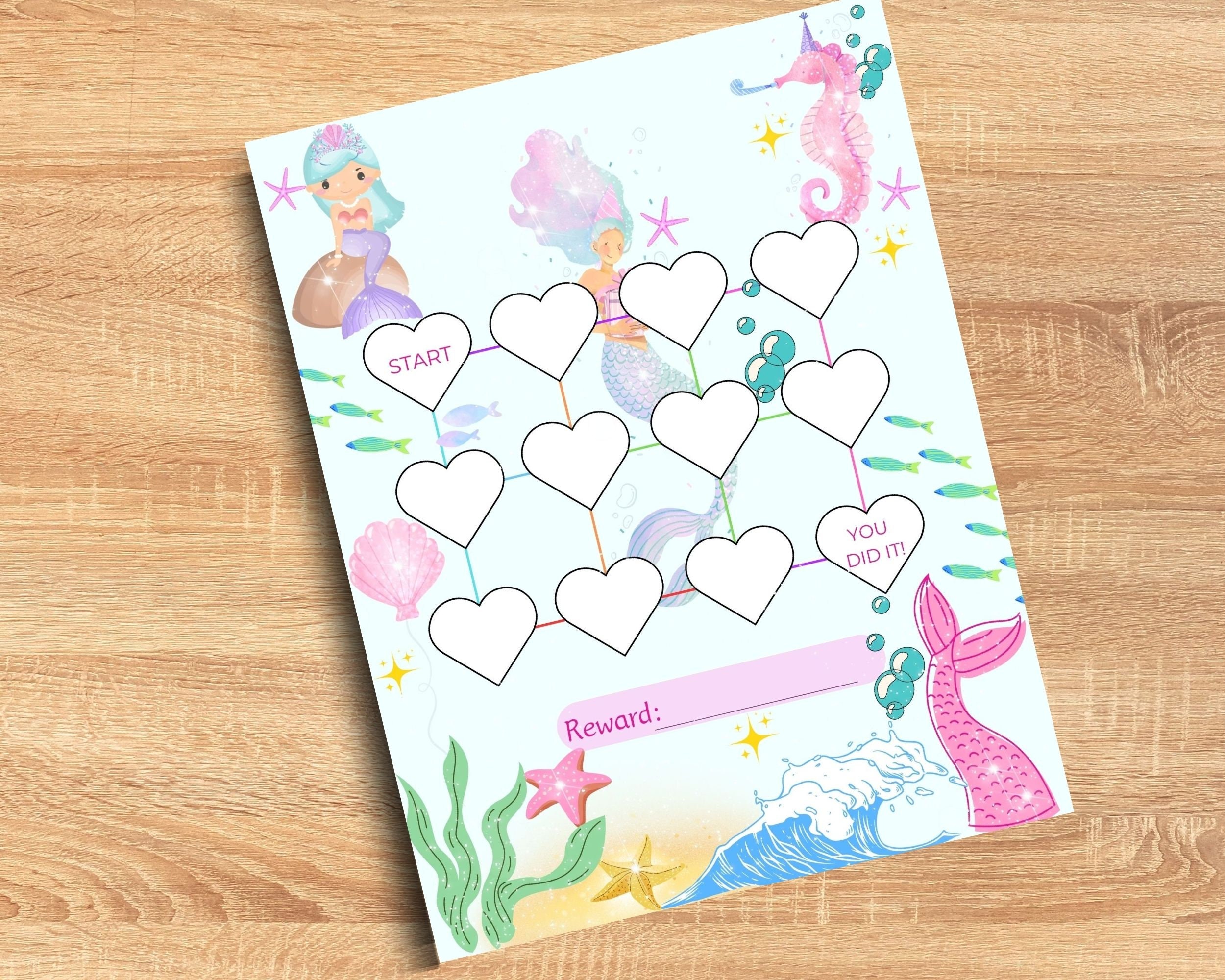Printable Mermaid Reward Chart Sleeping Chart Ocean Reward Chart Under ...