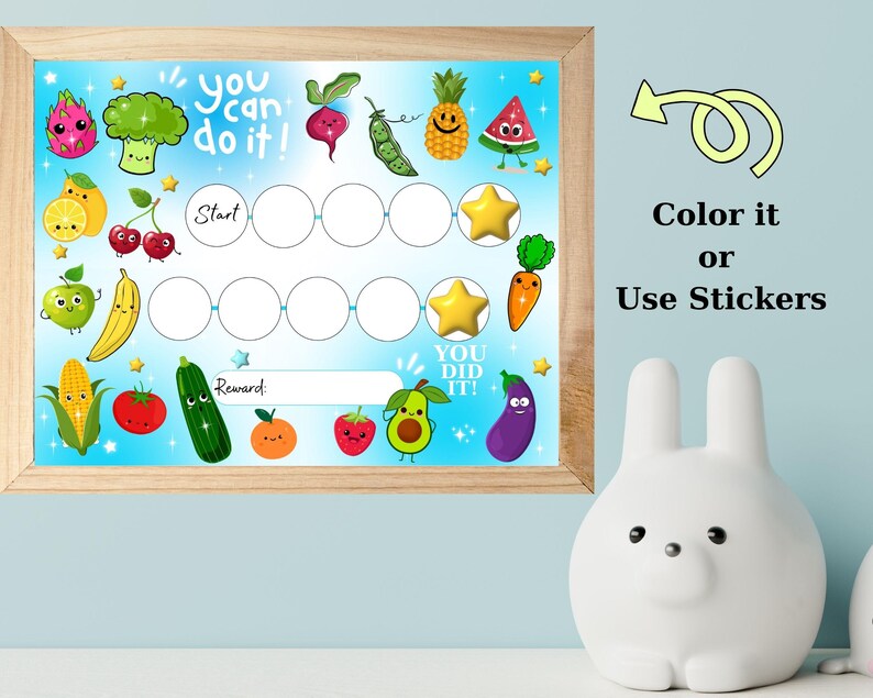 Fruit - Veggie Reward Chart: Printable Healty Eating Tracker for Kids ...