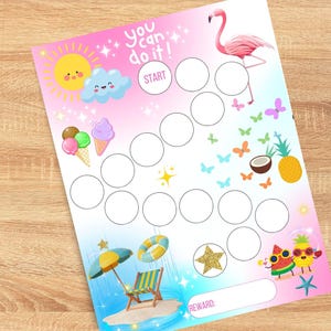 Summer Reward Chart - Printable Potty Training Chart - Flamingo Chore ...