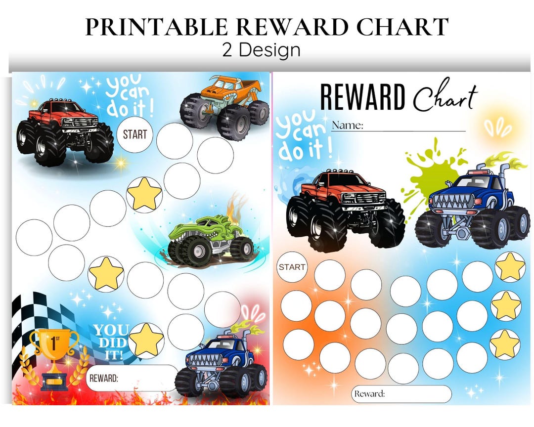 Monster Truck Reward Chart Printable - Behavior Chart for Kids - Boys ...