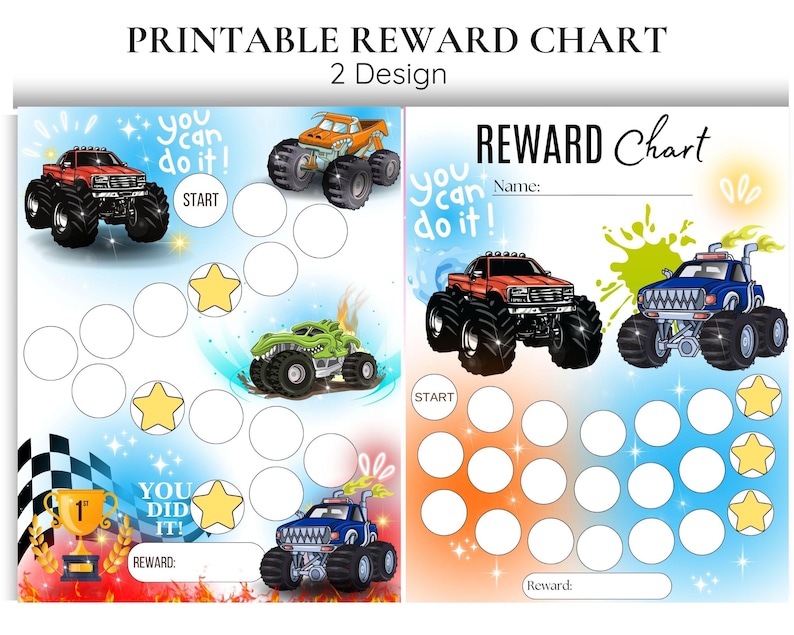 Monster Truck Reward Chart Printable Potty Training Chart Boys Reward ...