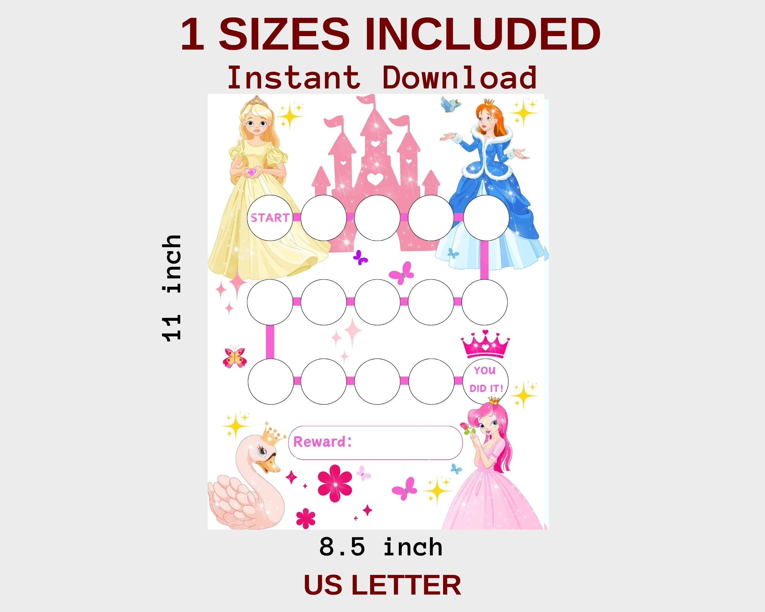 Girls Princess Reward Chart Potty Training Chart Chore Chart Girls ...