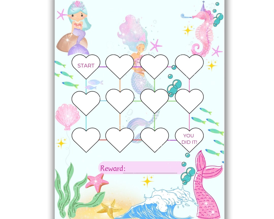 Printable Mermaid Reward Chart - Sleeping Chart - Ocean Reward Chart ...