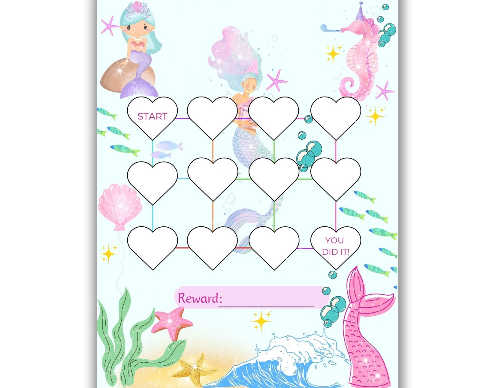 Printable Mermaid Reward Chart - Sleeping Chart - Ocean Reward Chart ...