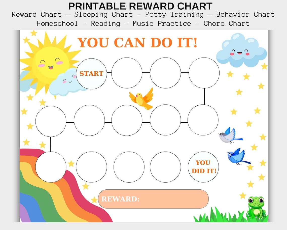 Printable Rainbow Reward Chart Sun Rainbow Reward Chart Potty Training ...