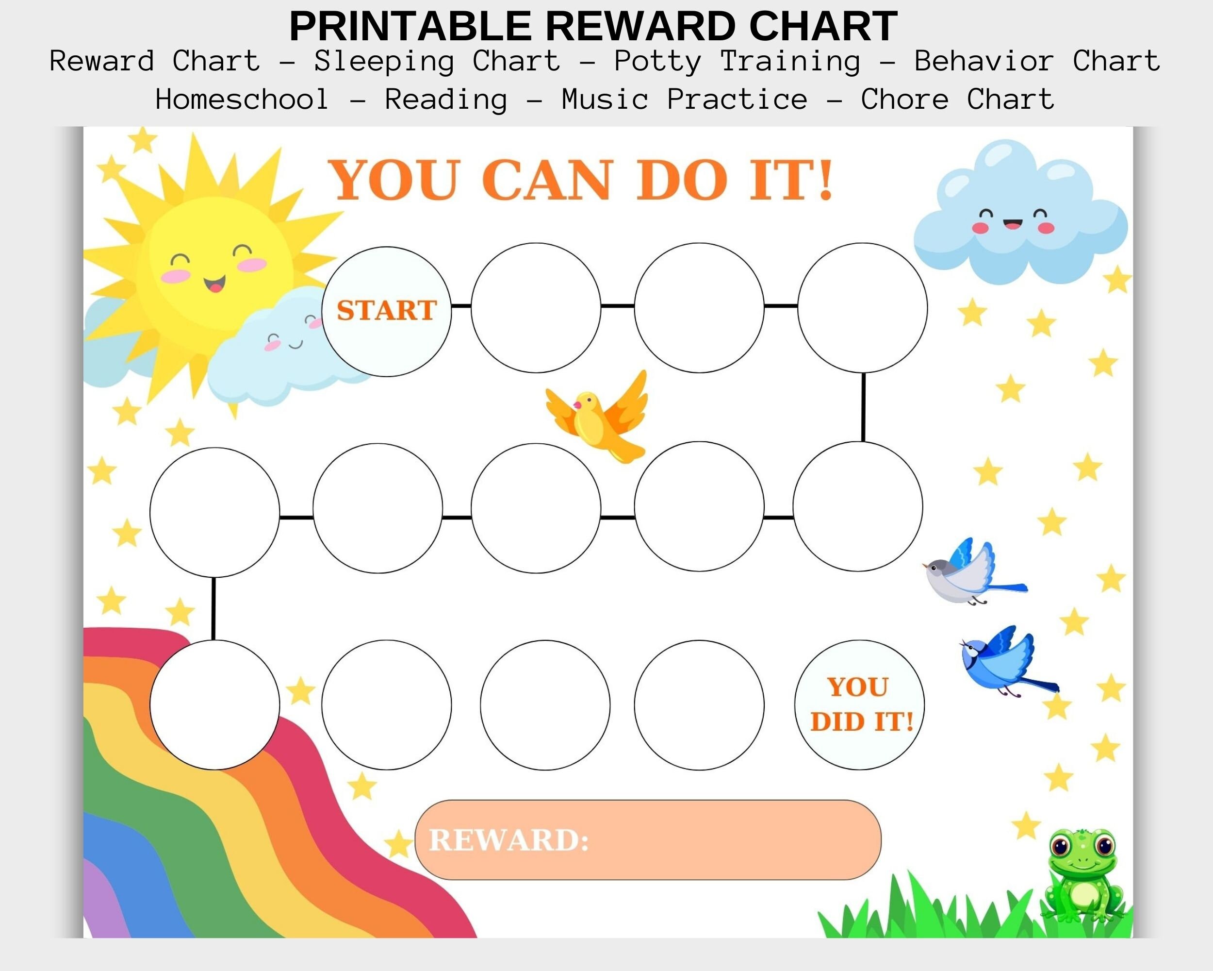 Printable Rainbow Reward Chart - Sun Rainbow Reward Chart - Potty ...