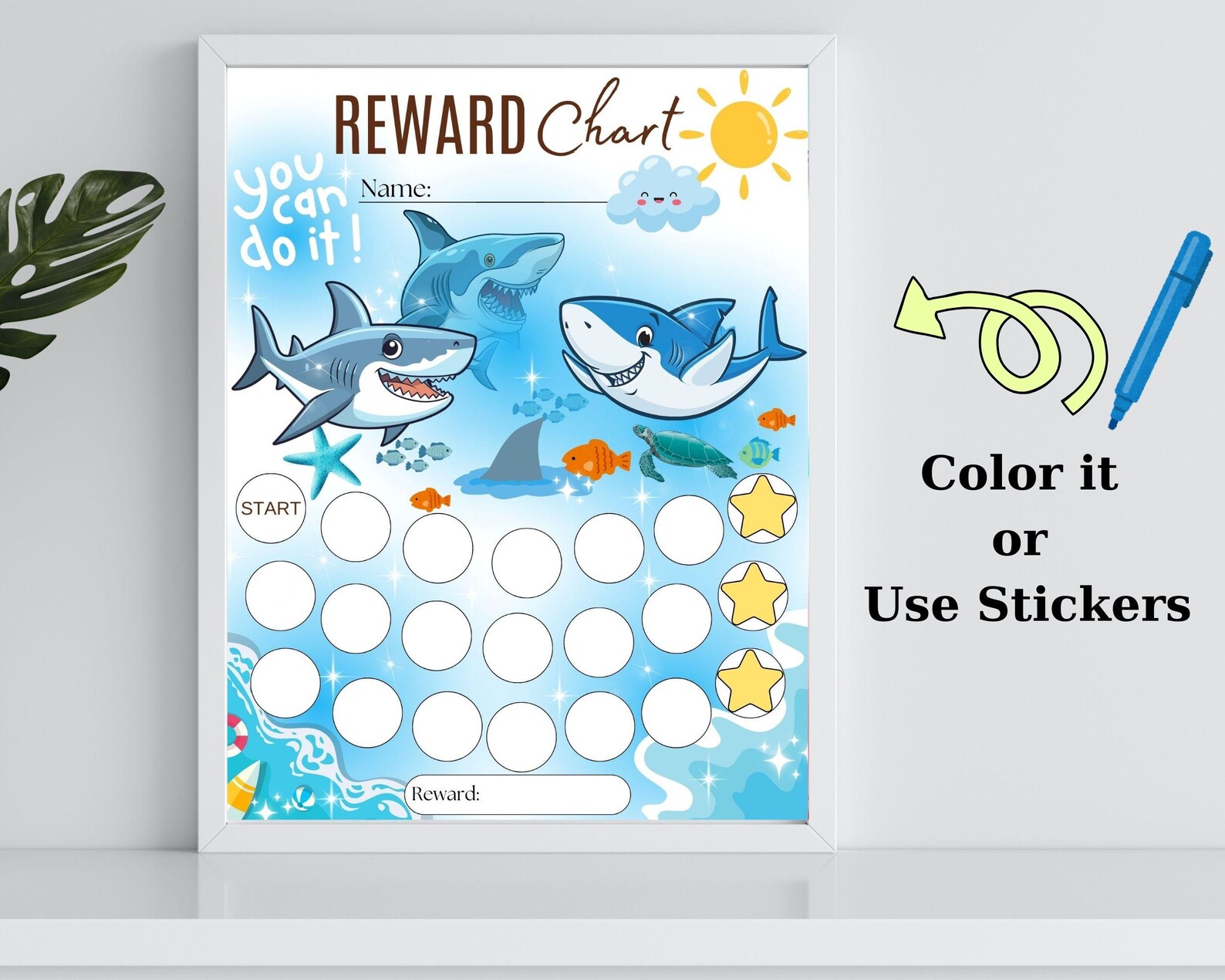 Printable Ocean Reward Chart Bundle: Under the Sea, Shark Potty ...