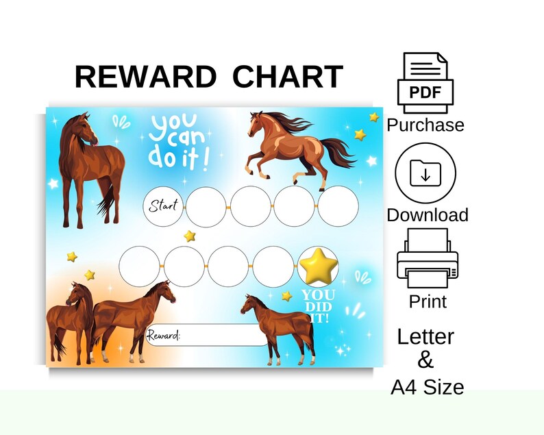 Horse Reward Chart for Kids – Printable Behavior - Chore Tracker ...