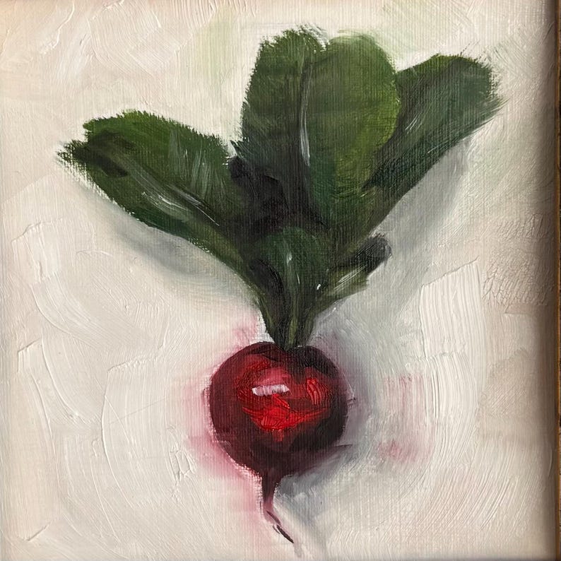 Original Radish Oil Painting – Miniature Kitchen Art, Hand-painted ...