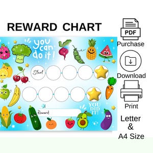 Fruit - Veggie Reward Chart: Printable Healty Eating Tracker for Kids ...