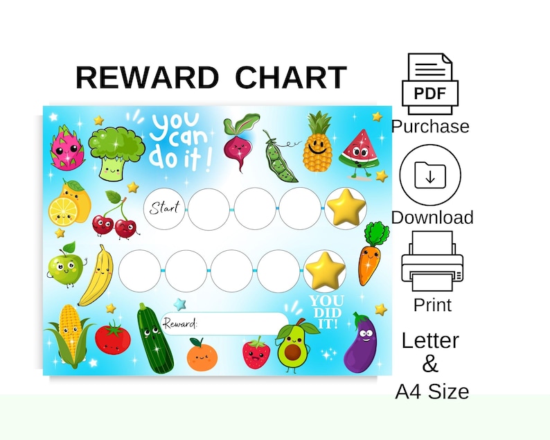 Healthy Eating Reward Chart – Printable Fruit & Veggie Themed Tracker ...
