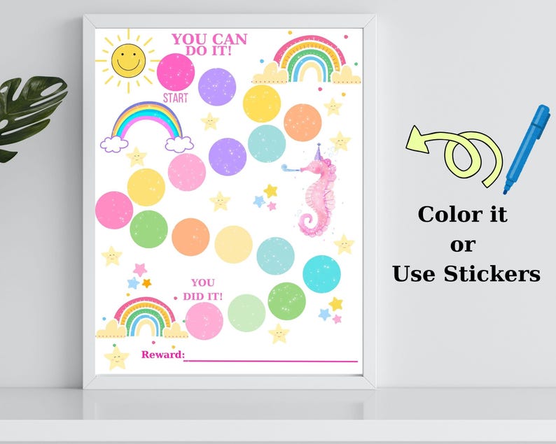 Printable Rainbow Reward Chart for Kids - Sticker Chart - Potty ...