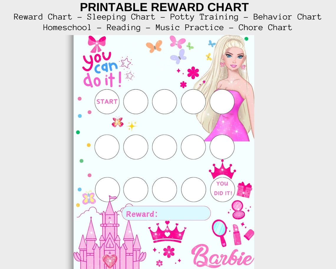 Barbie Reward Chart Girls Princess Reward Chart Potty Training Chart ...