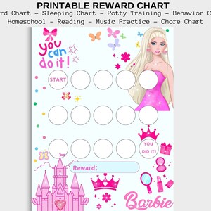 Barbie Reward Chart Girls Princess Reward Chart Potty Training Chart ...