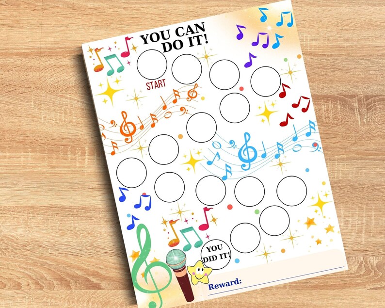 Printable Music Reward Chart Music Practice Chart Kids Music Reward ...