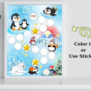 Penguin Reward Chart for Kids Winter Theme Sticker Chart Potty Training ...