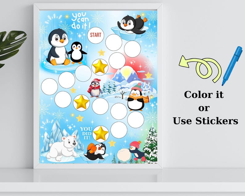 Penguin Reward Chart for Kids Winter Theme Sticker Chart Potty Training ...