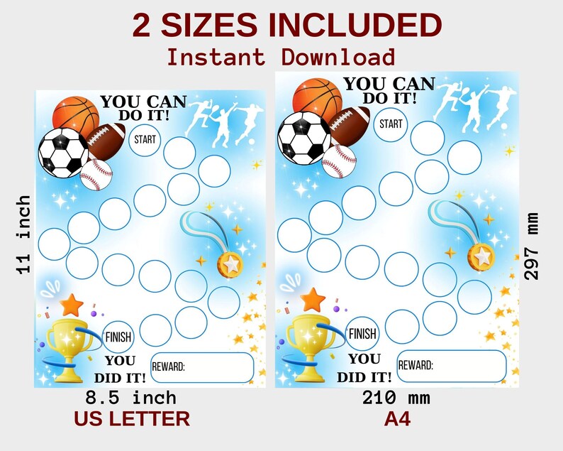 Sports Reward Chart for Boys: Football & Baseball Behavior Tracker ...