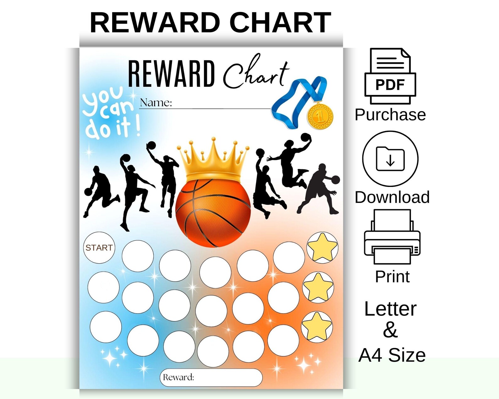 Basketball Reward Chart - Boys Behavior Chart - Chore Chart - Sleeping ...
